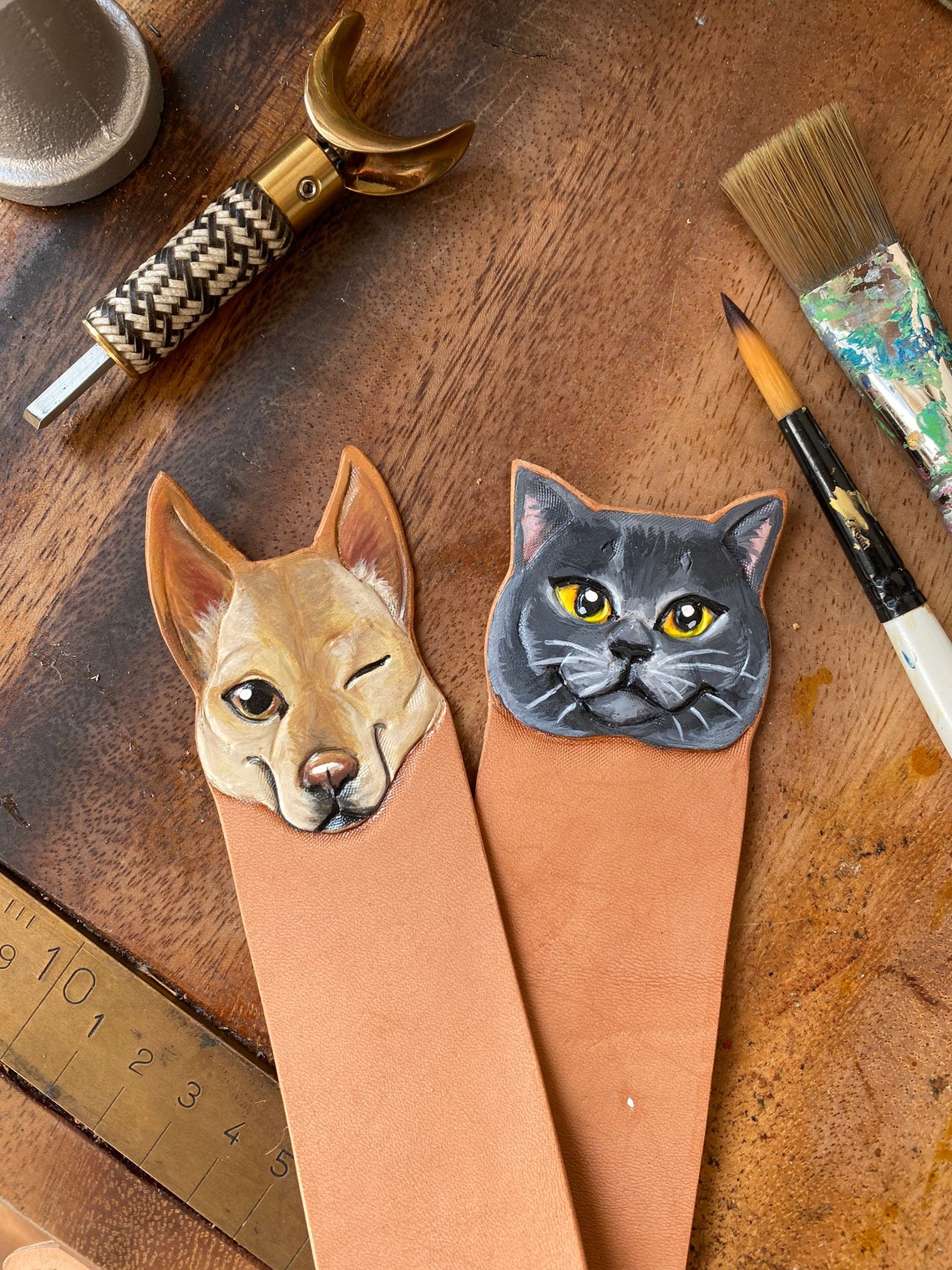 Handmade Leather Keychain or bookmark custom carved and | Etsy