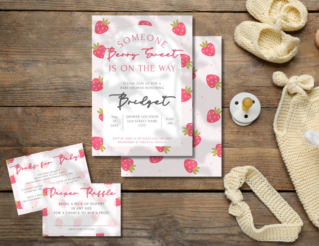 Berry Sweet Baby Shower WITH Invitation Inserts Strawberry Baby Shower ...