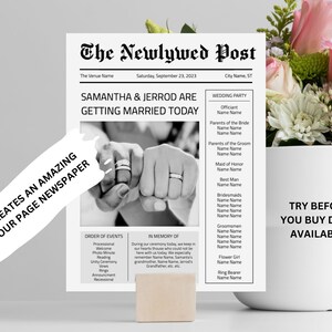 Wedding Newspaper Wedding Program Fun and Unique Customizable Wedding ...