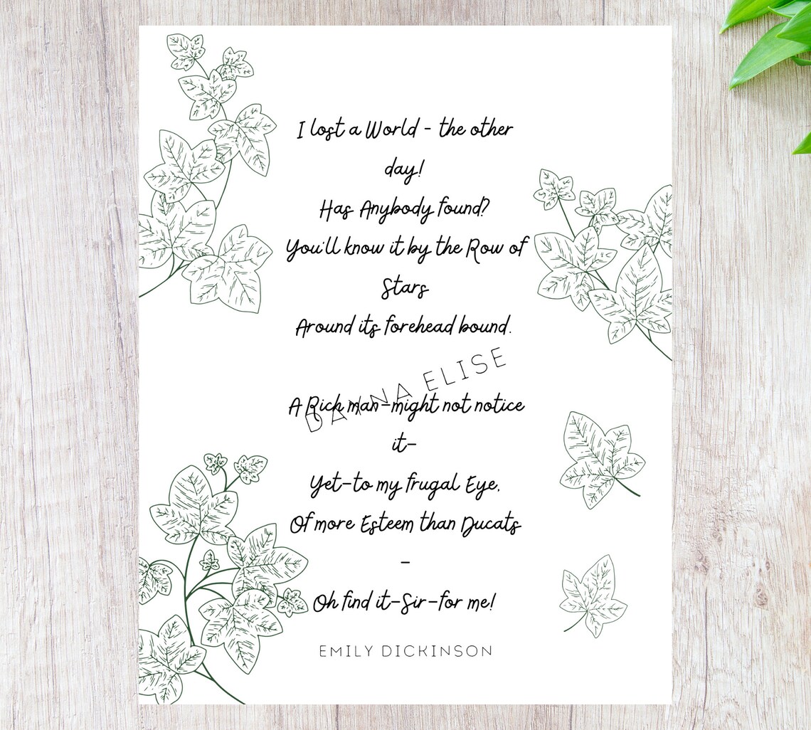 Printable Poem Art Emily Dickinson - Etsy