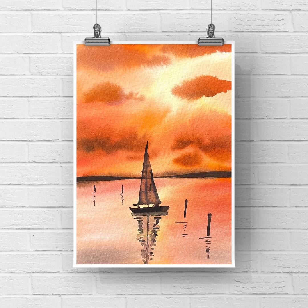Original Watercolor Painting of Sunset Sea at 4x6 Inches - Etsy