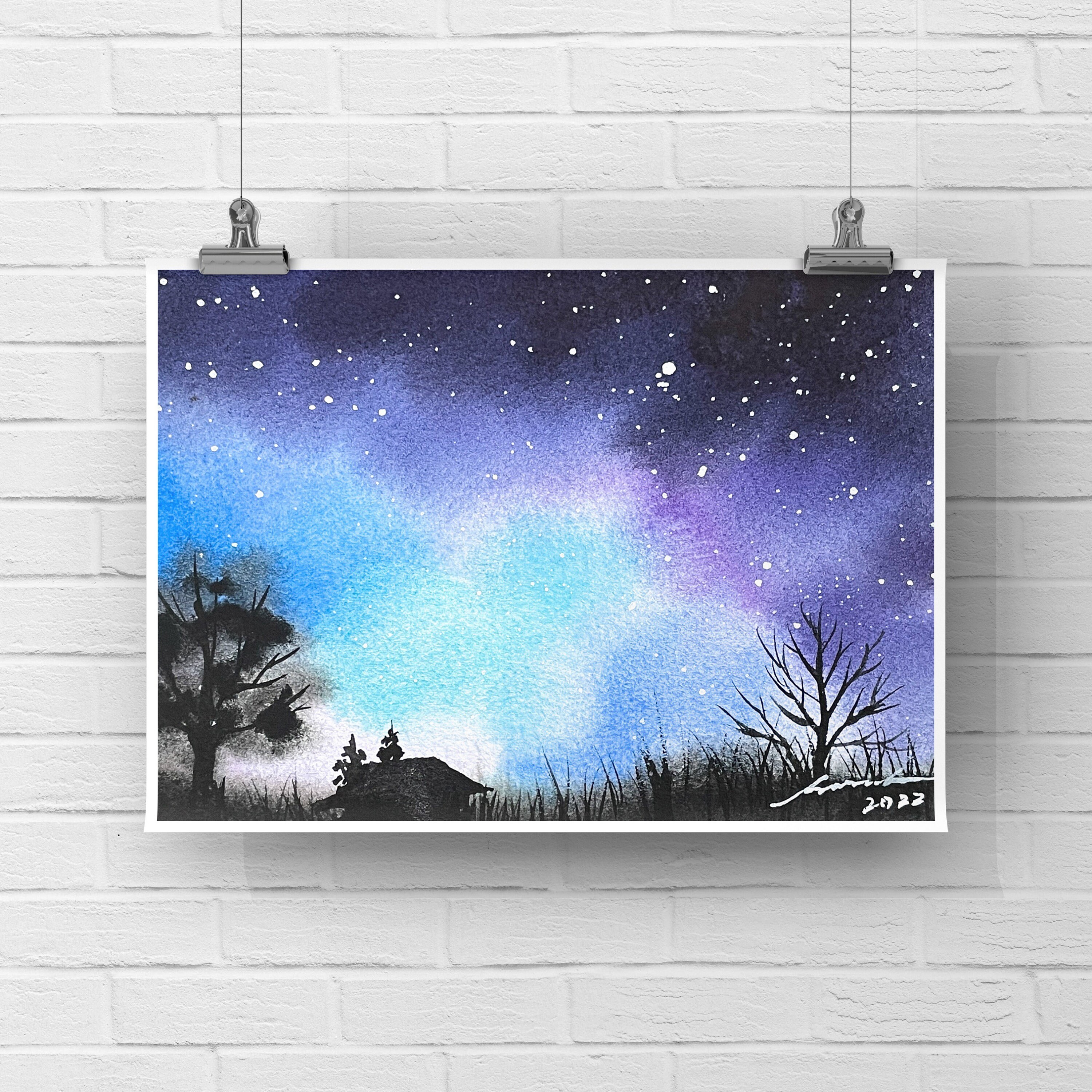 Lake Night Sky Painting Original Nocturne Painting Starry Night Milky ... Lake Night Sky Painting Original Nocturne Painting Starry Night Milky ...