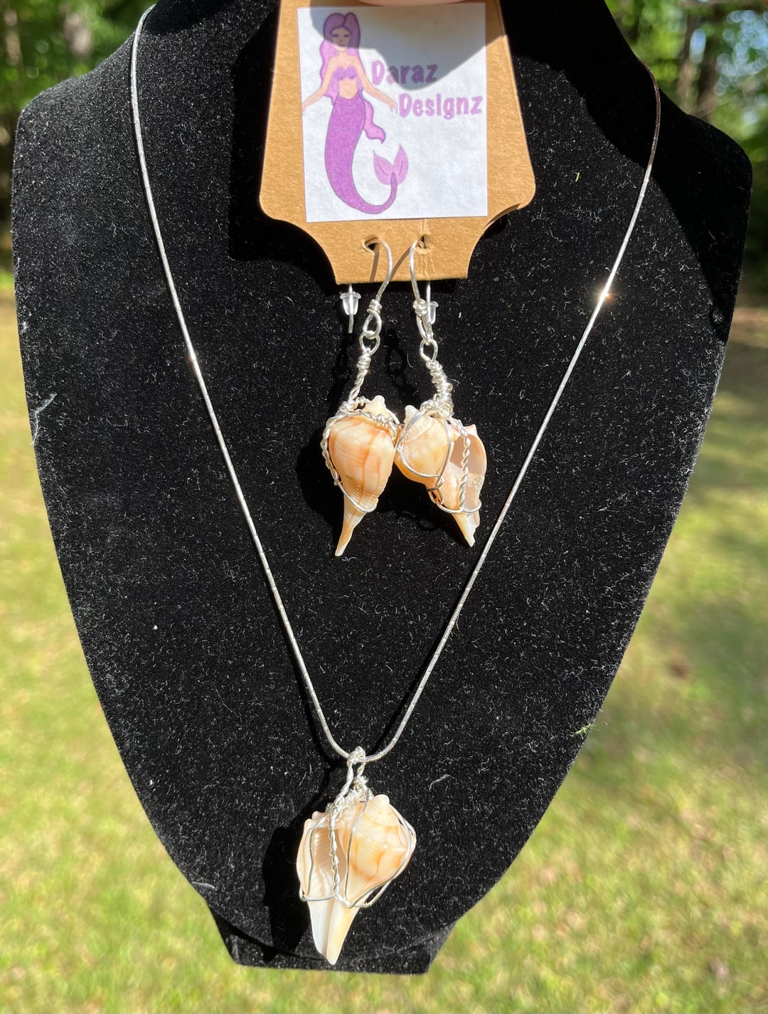 Sterling Silver Wire Wrapped Sea Shell Earrings and Necklace SET ...