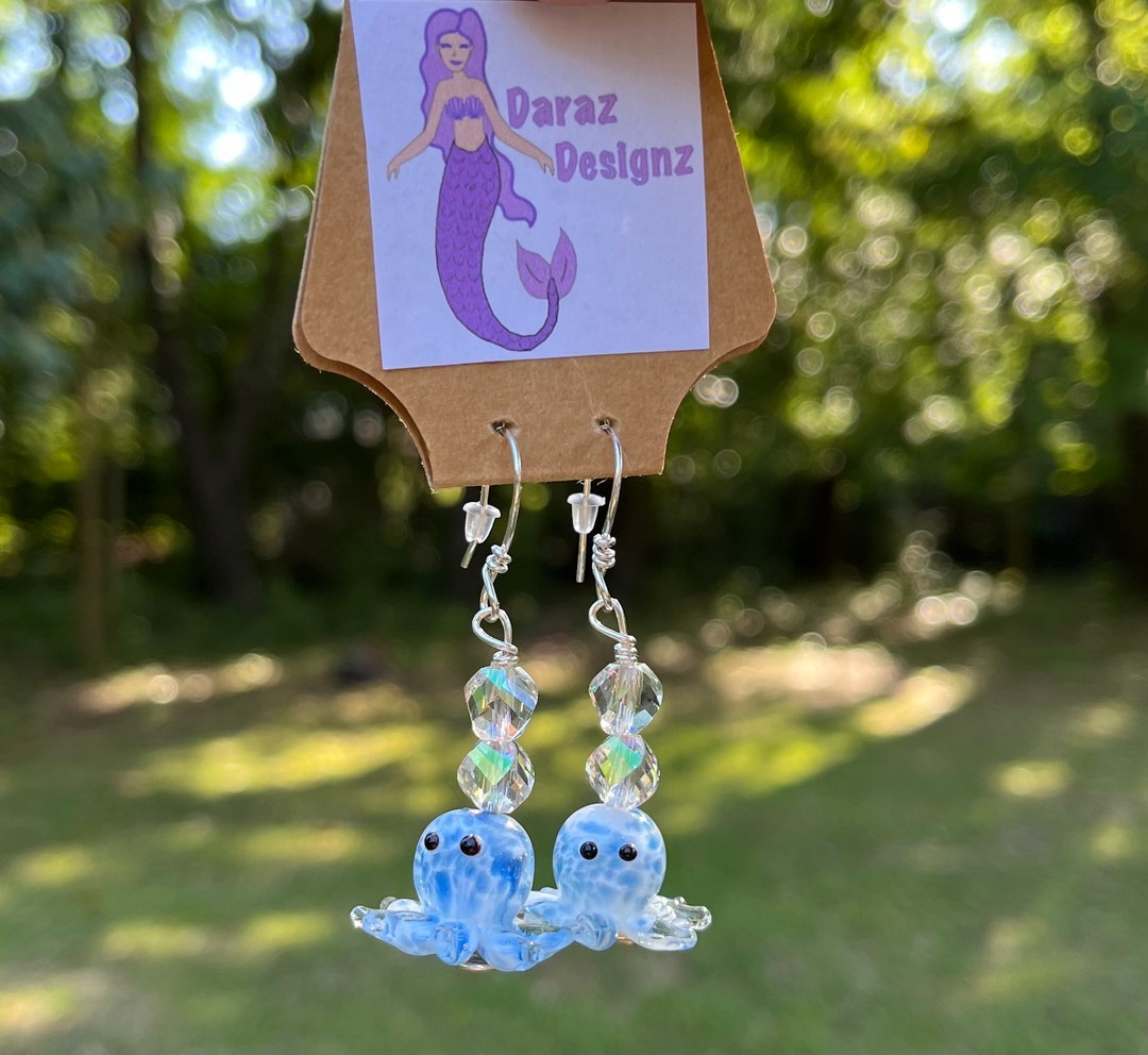 Tie Dye Glass Octupus Sterling Silver Earrings - Etsy