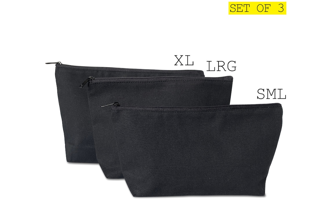 Set of 3 - Black Zipper Pouch 100% Cotton Canvas| Blank Bulk | DIY Arts ...