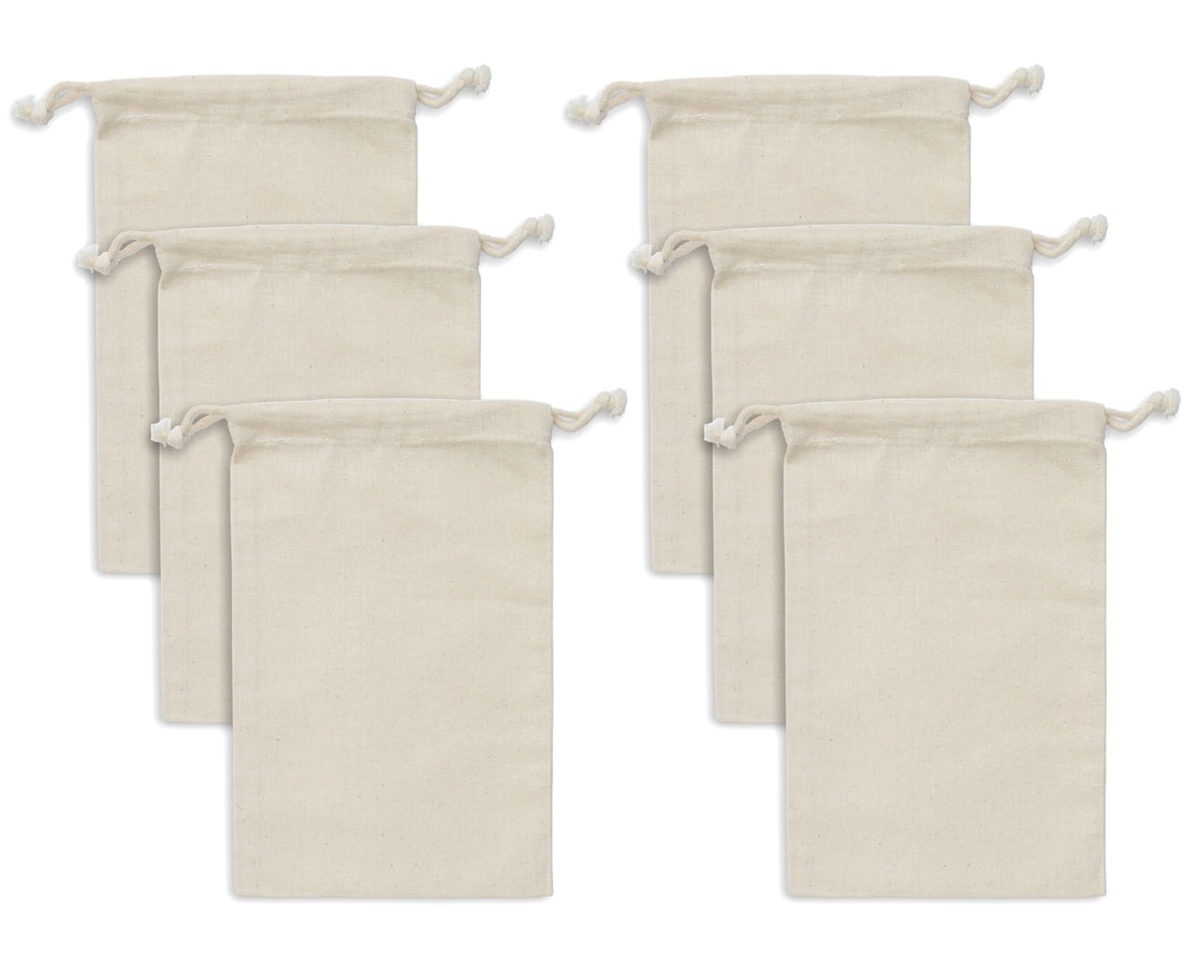 6 Pack- 6x9.5 Inch Drawstring Bag - 100% Cotton 6oz Fabric | Blank DIY ...
