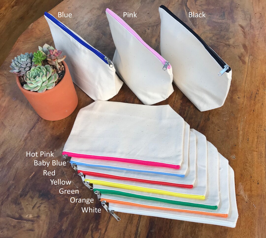 6 Pack - Colored Zipper Pouch - 100% Cotton Heavy Canvas | Blank Bulk ...