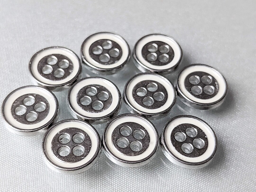 10x Small Metal Buttons "silver, Lacquer White or Black" - 11 Mm ...
