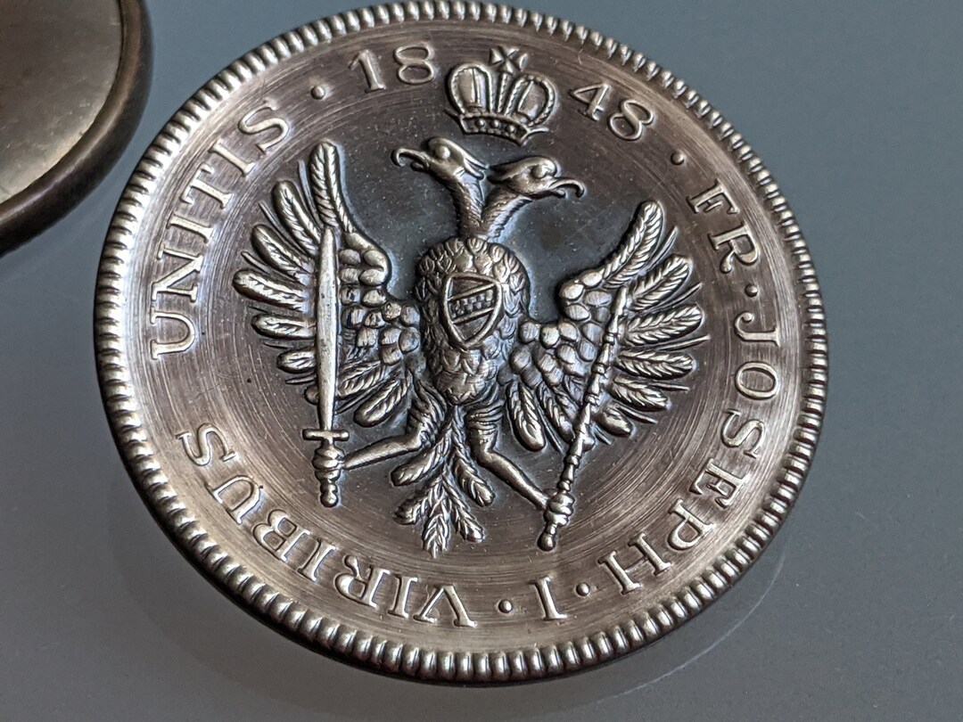 Large Uniform Button: Emperor Fr. Joseph I coin Metal ALU Viribus ...