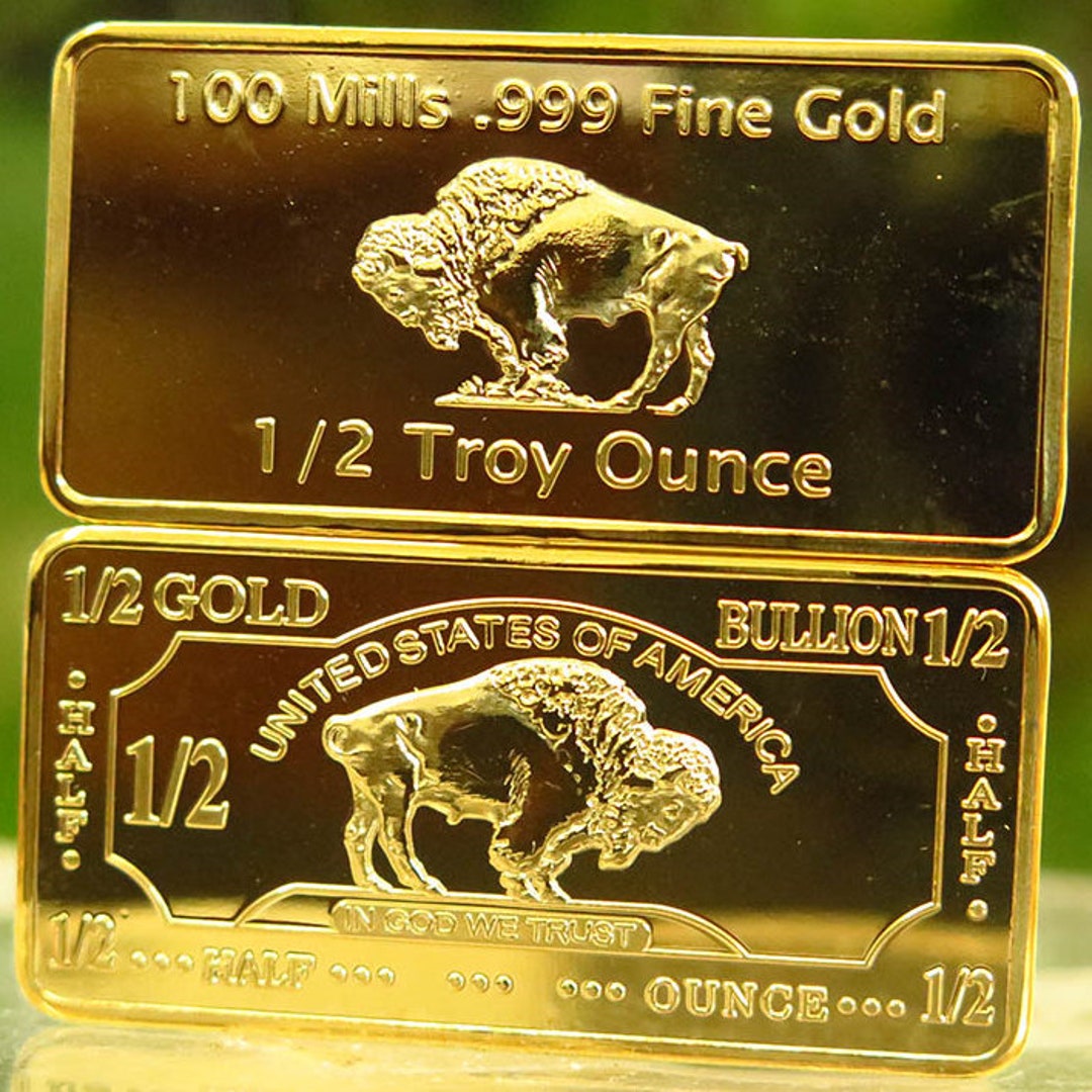 1 2 Troy Ounce 100 Mills 999 Gold Buffalo Bullion Bar Etsy