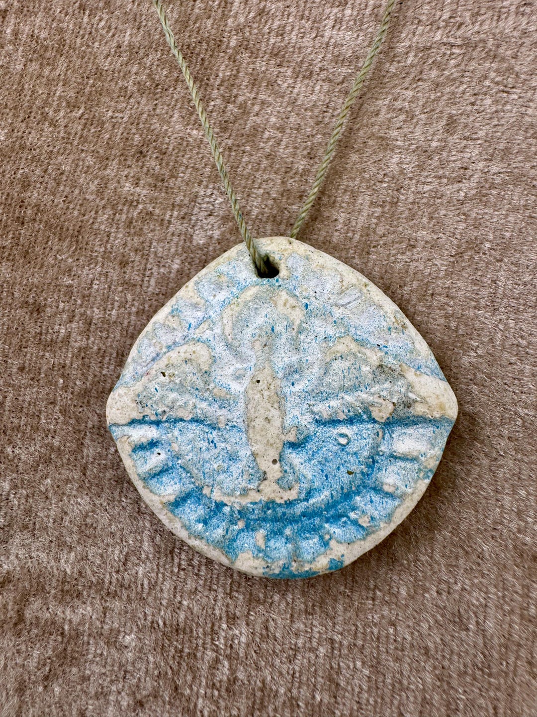 Vintage Gypsum Pendant With Bird - Handmade Primitive Ethnic Medallion ...