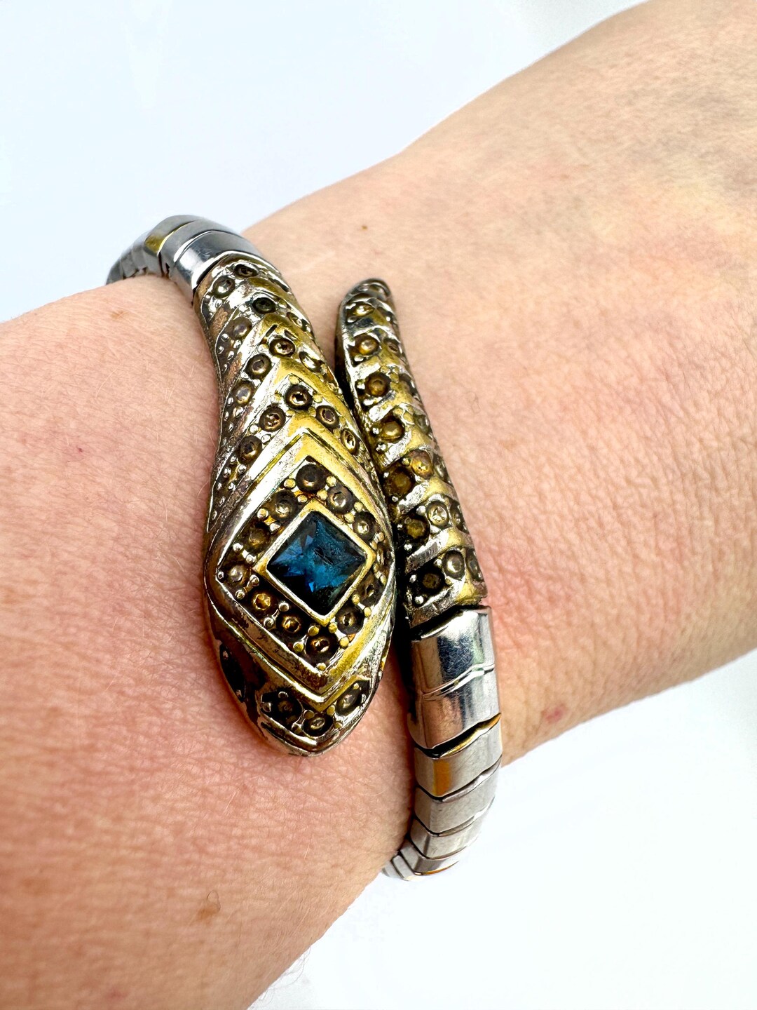 Snake Stretch Bracelet With Blue Stone - Elastic Serpent Bracelet ...
