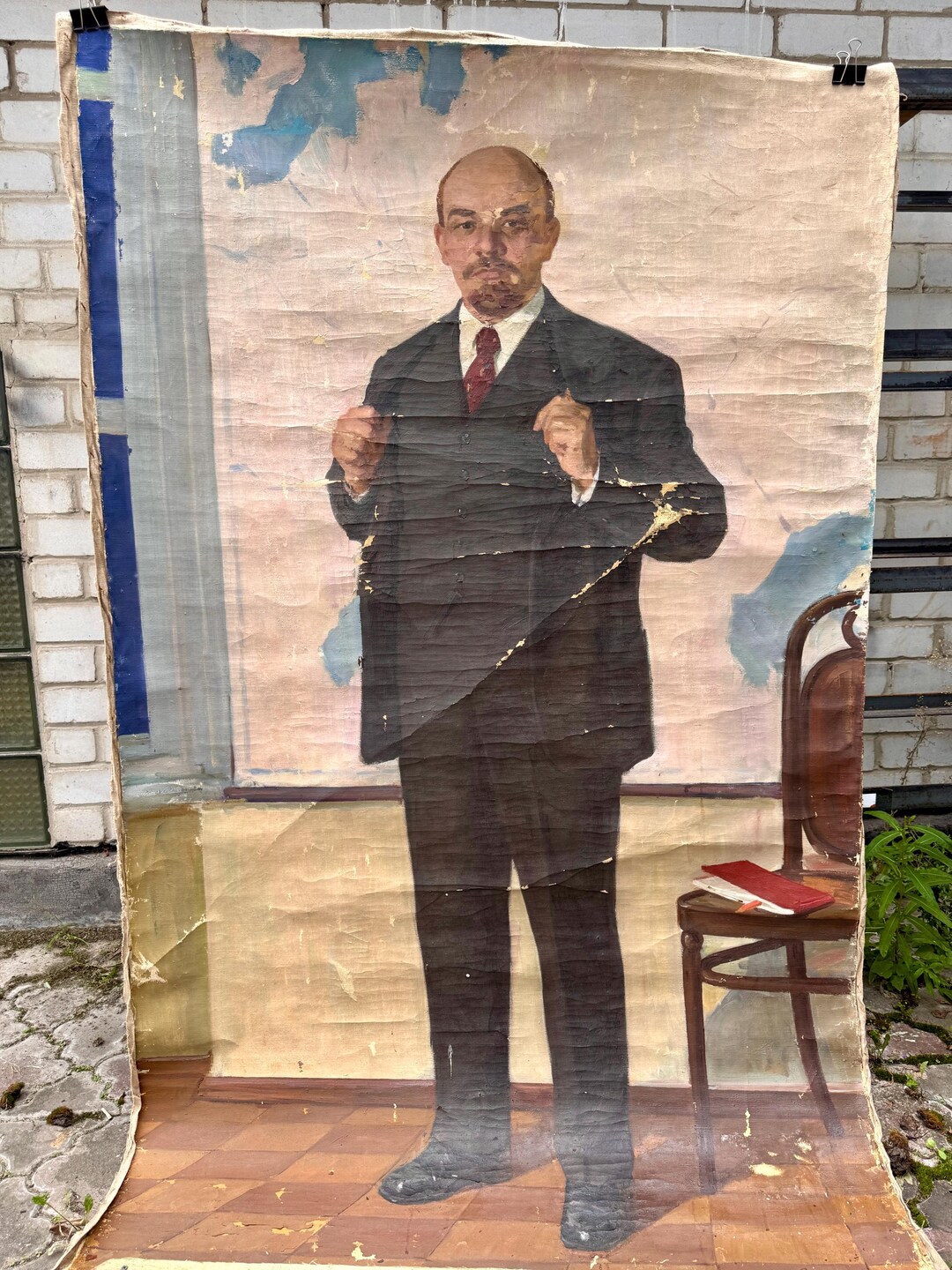 Vintage Soviet Oil Painting on Canvas – Vladimir Lenin USSR Political ...
