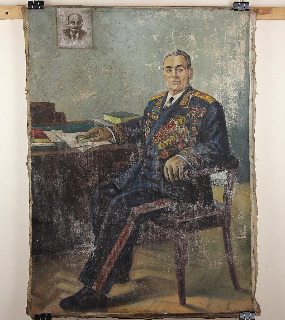 Vintage Soviet Oil Painting on Canvas – Leonid Brezhnev General ...