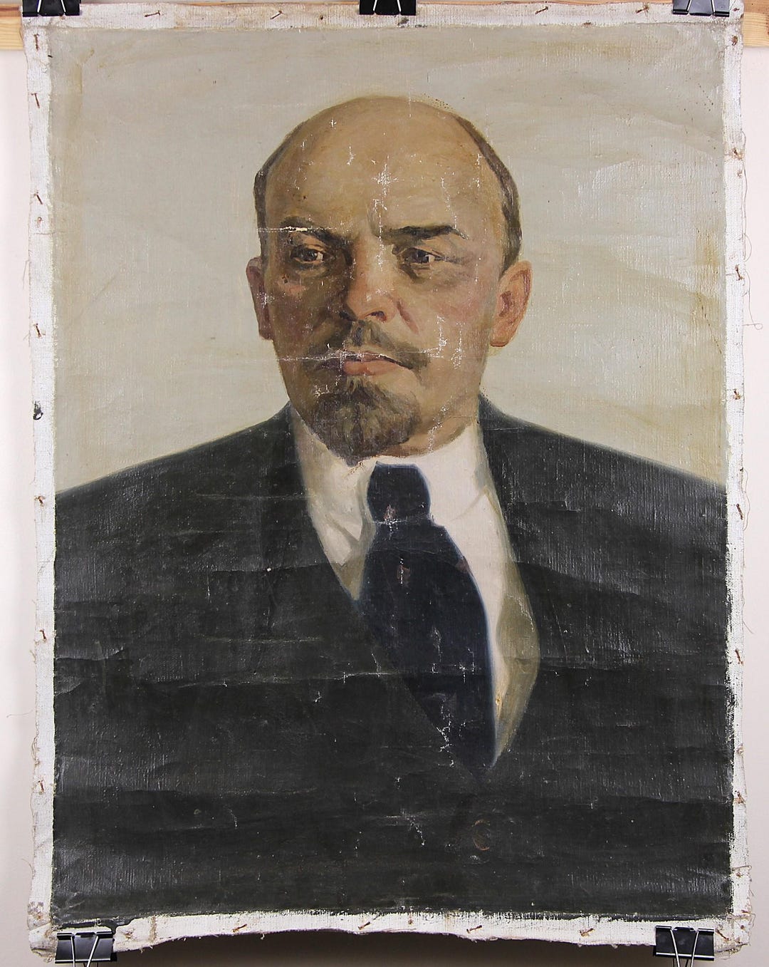 Vintage Soviet Oil Painting on Canvas – Vladimir Lenin USSR Political ...