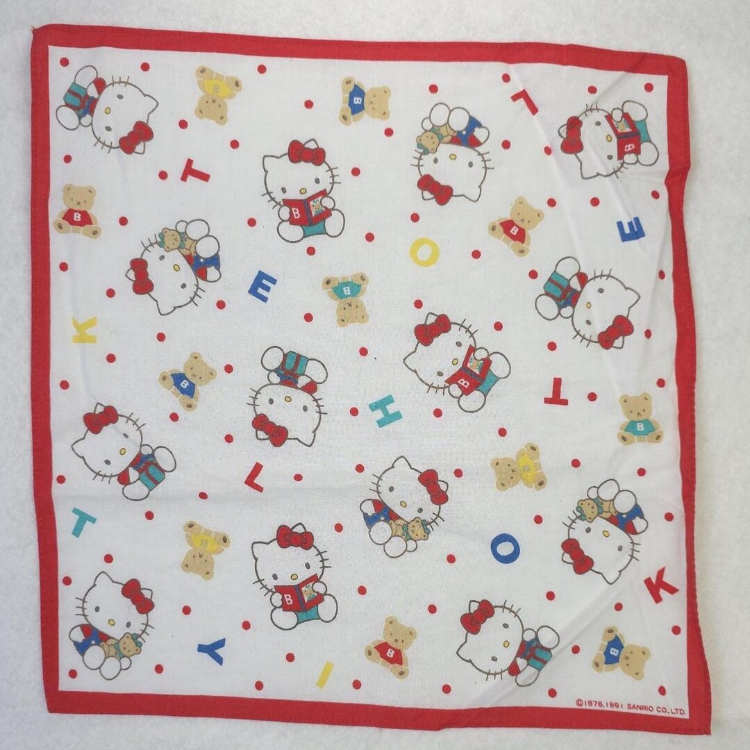 Vintage 1991 Sanrio Hello Kitty Alphabet & Teddy Bear Handkerchief ...