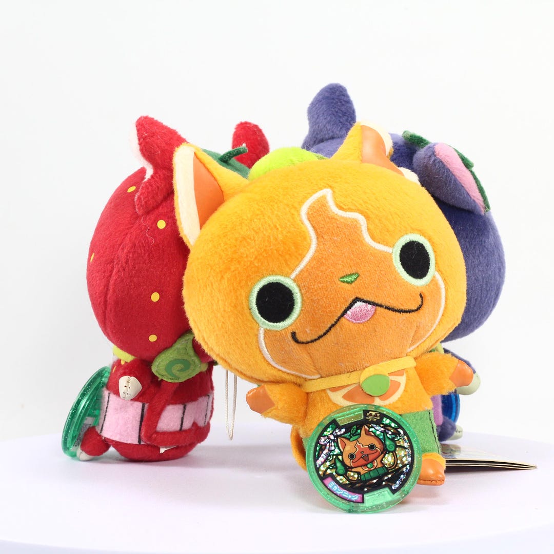 Set of 3 Fruitnyan Strawbnyan tag Cut Off, Grapenyan, Oranyan Yo-kai Watch Plush Mascot Doll ...