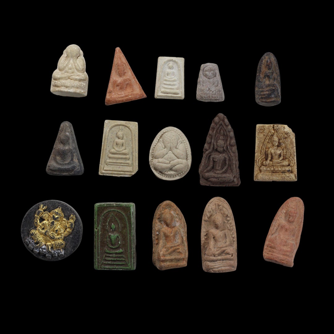Mini Size Thai Amulet Set Phra Monk Clay Plated Relic Talisman BUDDHISM ...