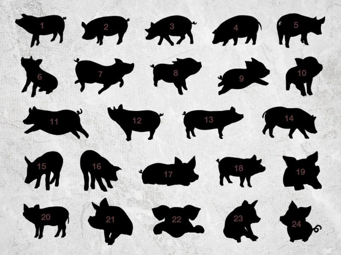 24 Siluetas de cerdo SVG Piglet svg Clip Art Pigs Svg DXF | Etsy España