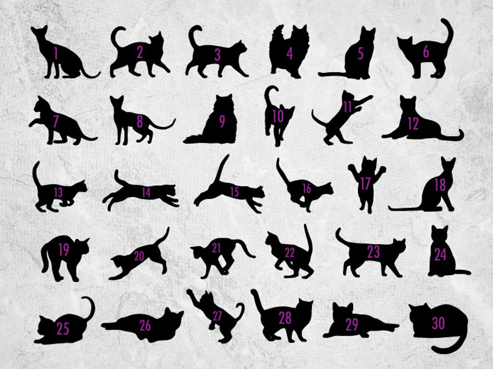 55 Cat Silhouettes SVG, Cat Shapes Clip Art Bundle, Cat DXF Cut Files ...
