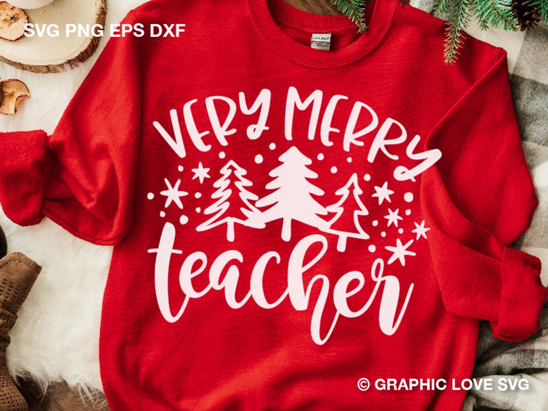 Very Merry Teacher Christmas Svg Png Cute Holiday Teacher Shirt Iron on ...