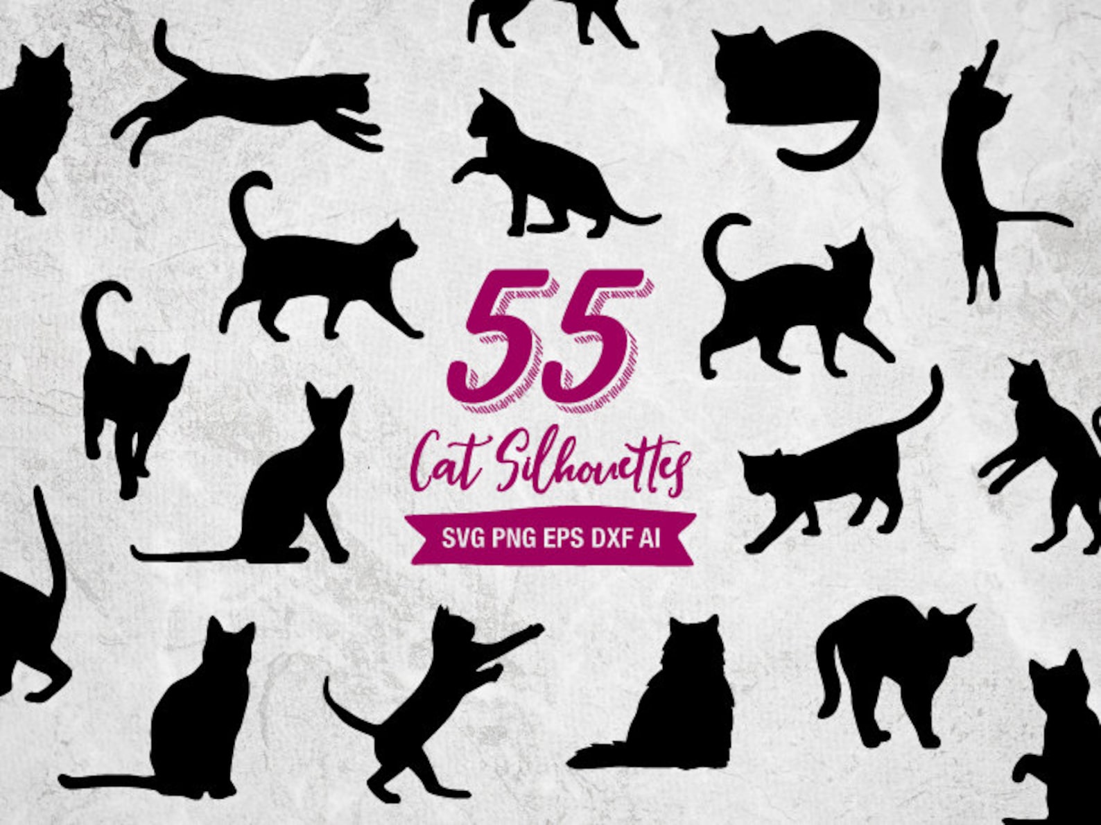 55 Cat Silhouettes SVG Cat Shapes Clip Art Bundle Cat DXF - Etsy