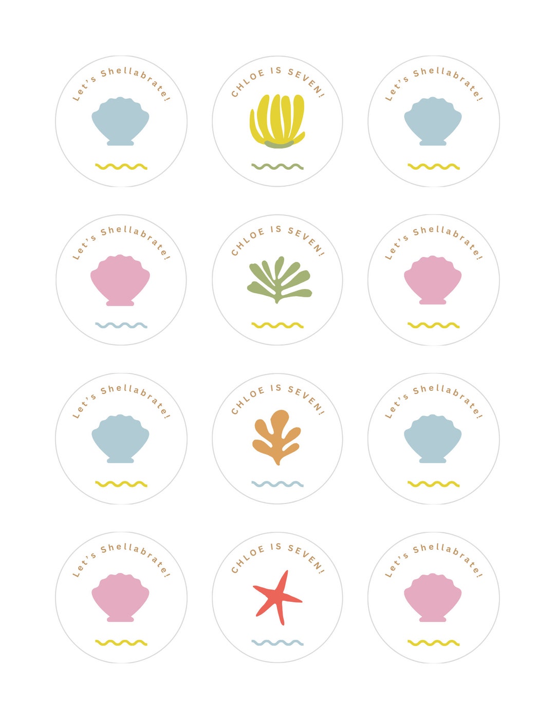 Shellabrate + Sea Themed 2x2 Cupcake Topper Digital Template for Canva ...