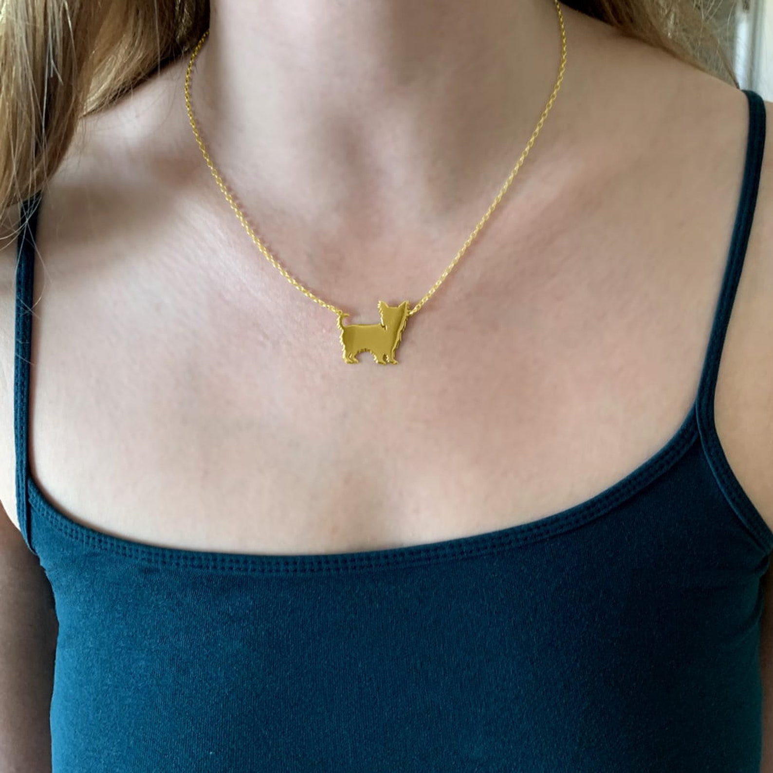 Yorkie Necklace 14K Gold Plated Silver Yorkshire Terrier | Etsy