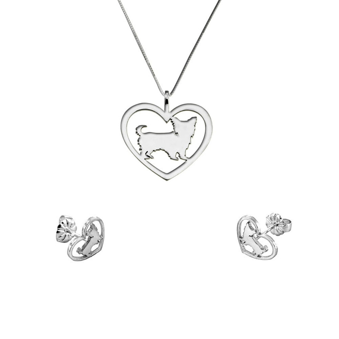 Yorkie Necklace and Stud Earrings Set - Silver / 14K Gold-plated Yorkie ...