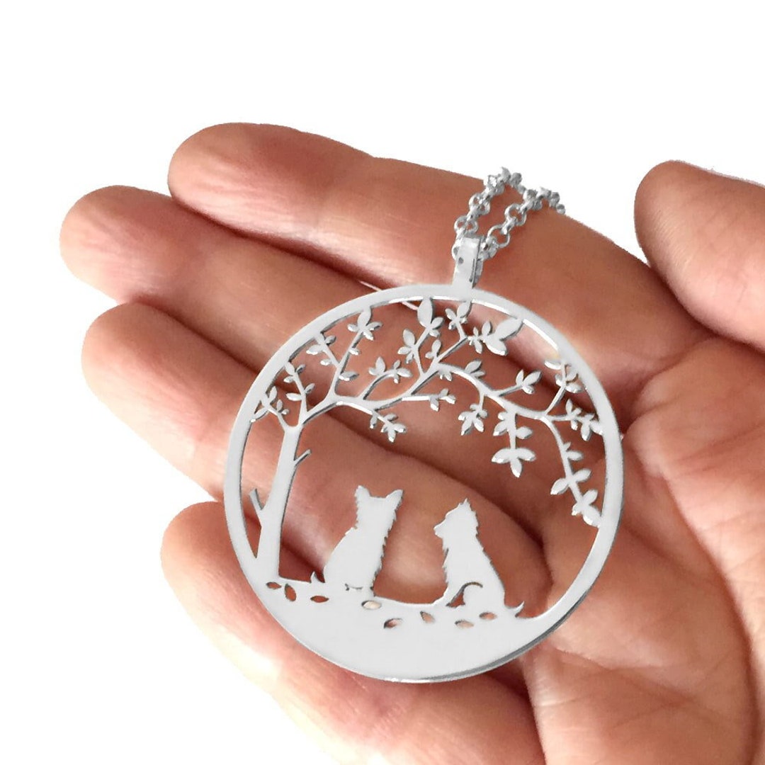 Yorkie Necklace Silver / 14K Gold Plated Tree of Life Yorkie Pendant ...