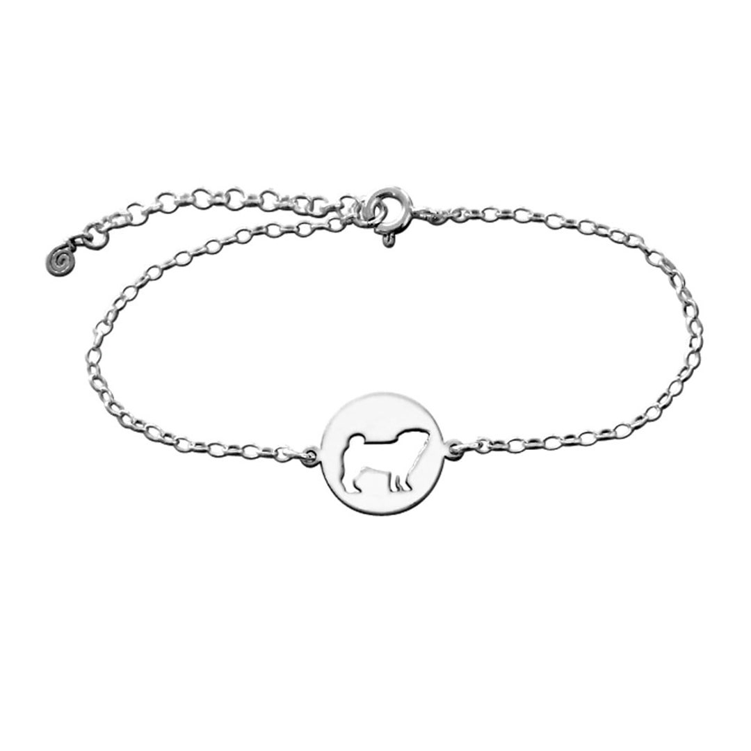 Pug Charm Bracelet - Silver 14K Gold Plated Bracelet, Dog Lover Jewelry ...