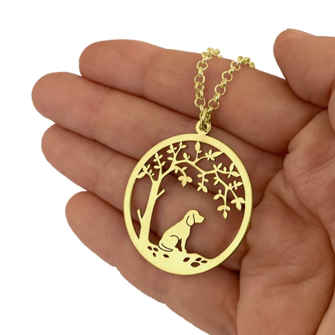 Beagle Necklace 14K Gold Plated Silver Beagle Tree of Life - Etsy