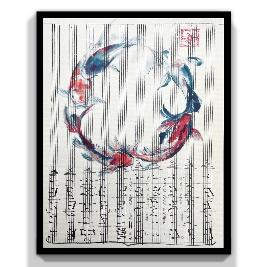 Koi Carp Music Sheet vintage Print Music Orchestra Fish Pond Partitions ...