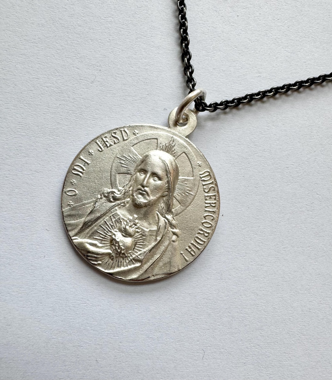 Pendant Sacred Heart of Jesus Mary Amulet 925 Sterling Silver Jesus ...