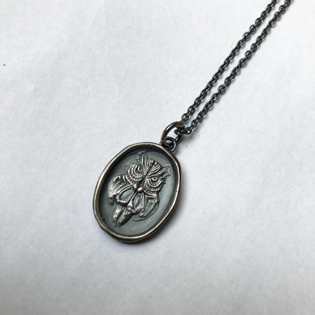 Owl Amulet Oval Blackened Silver Talisman - Etsy