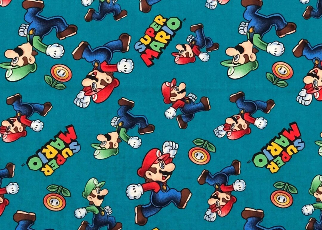 Super Mario Bros Cotton Fabric: Nintendo Mario & Luigi Toss - by the ...