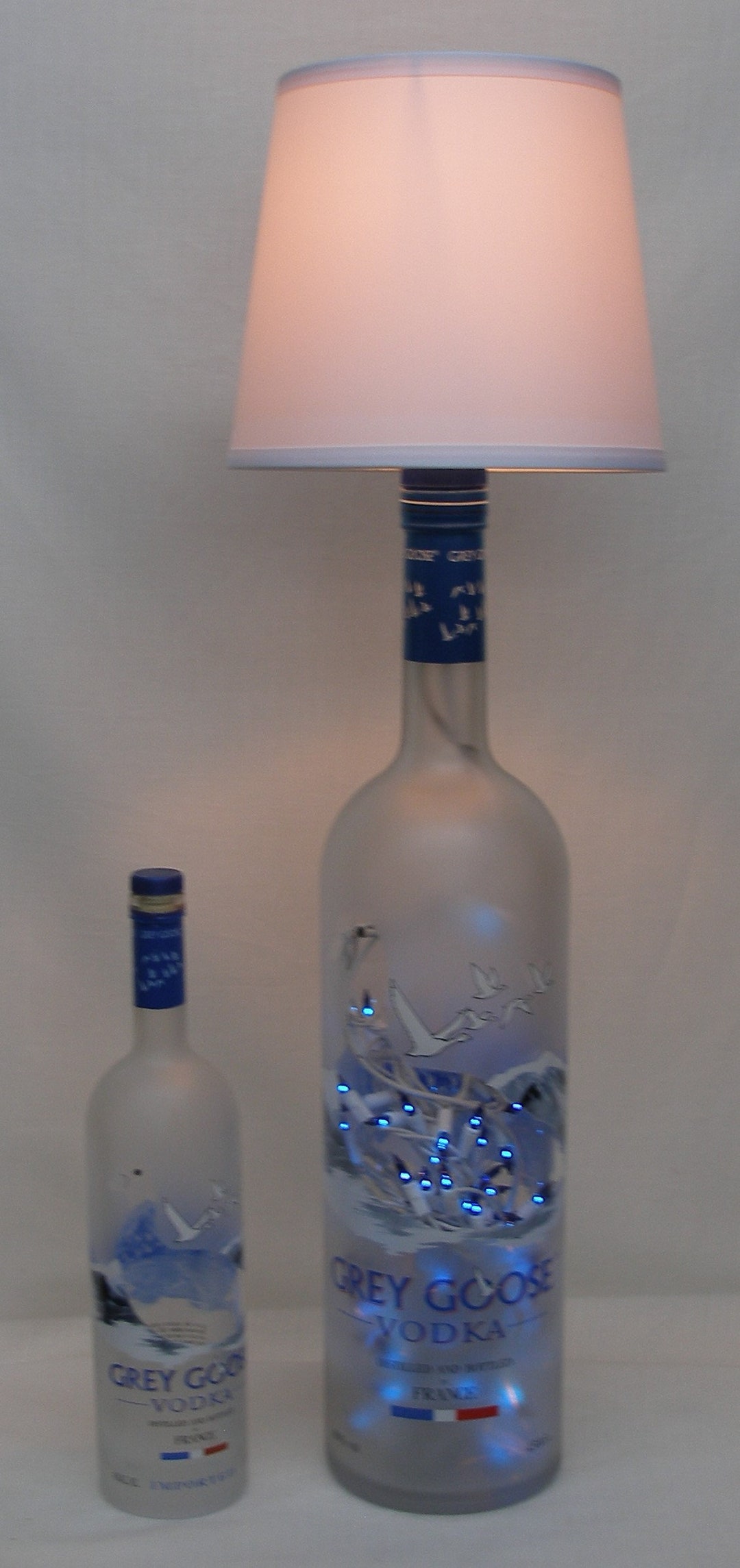 Giant Grey Goose 4.5 Liter Bottle Table Lamp W/white Cloth Shade - Etsy