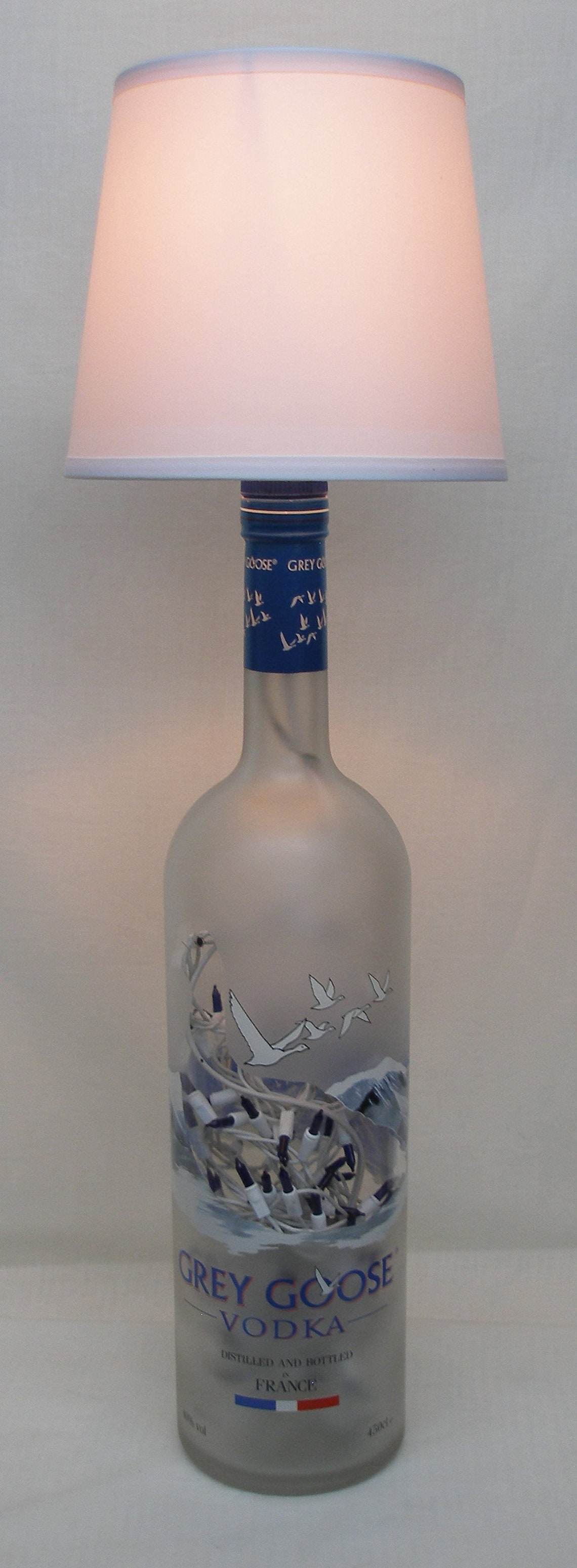 Giant Grey Goose 4.5 Liter Bottle Table Lamp W/white Cloth Shade - Etsy