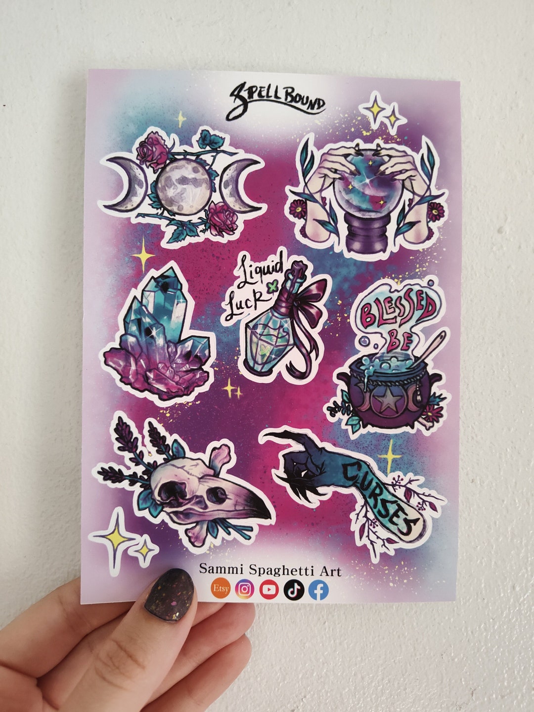 Spellbound Sticker Sheet Witchy Occult Stickers Dark Witchcraft Kiss ...