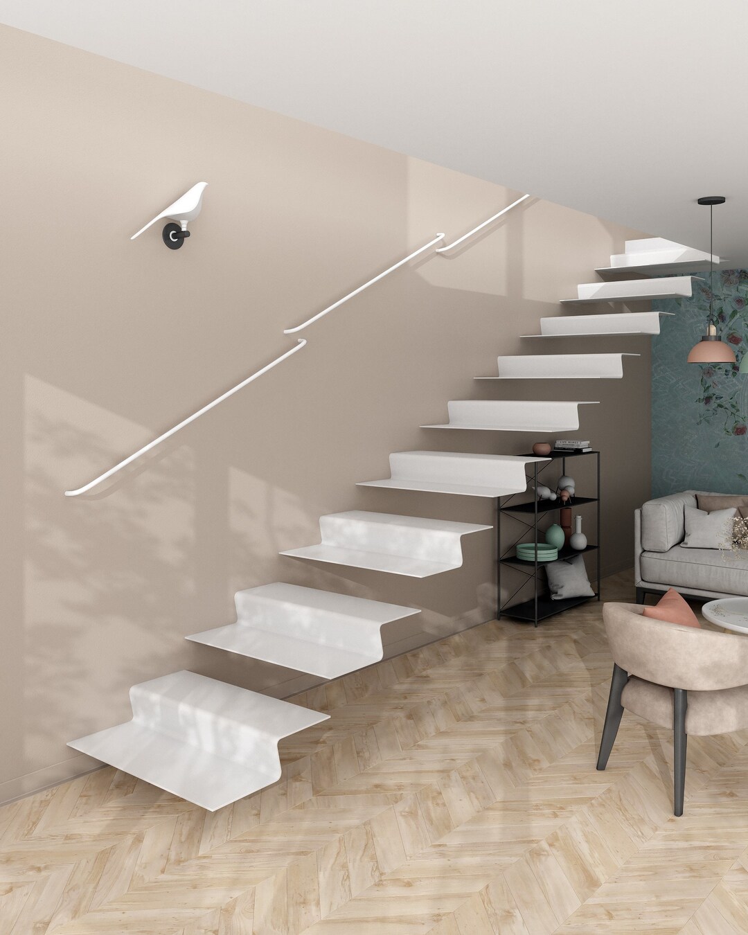 Floating Stairs Cantilever Stairs Steel Stairs 2-in-1 Steps Modern ...