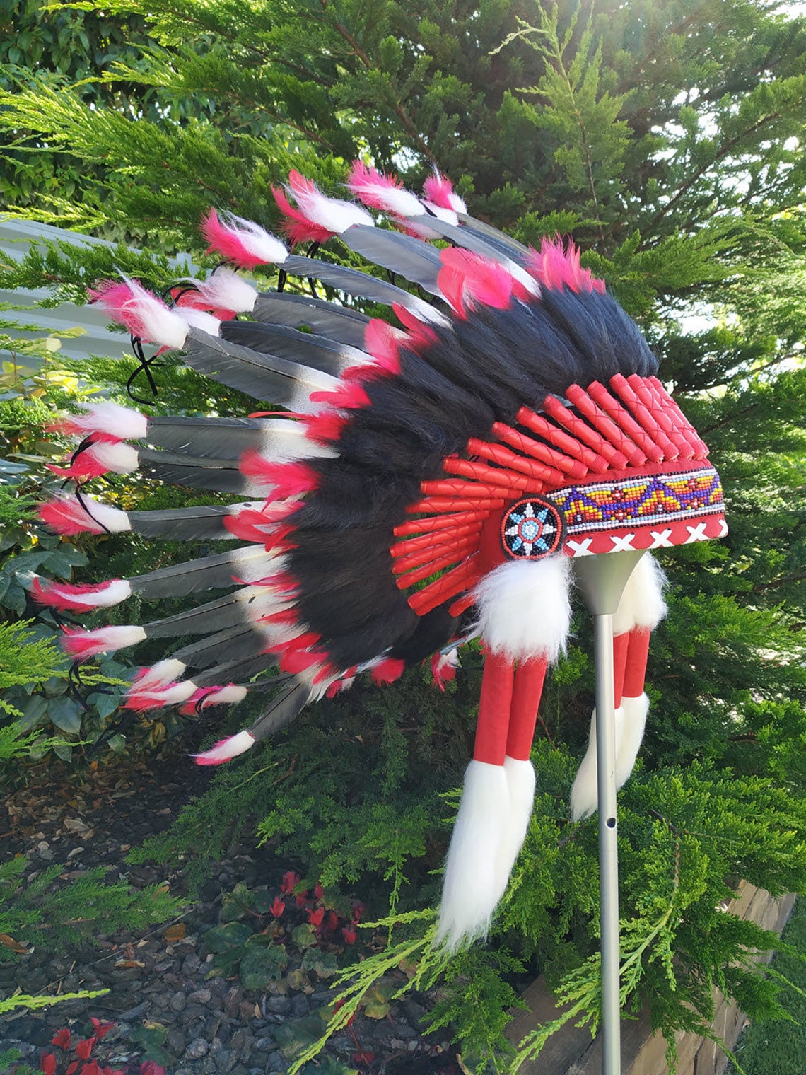 Short Black Indian Headdress Replica made with black swan | Etsy