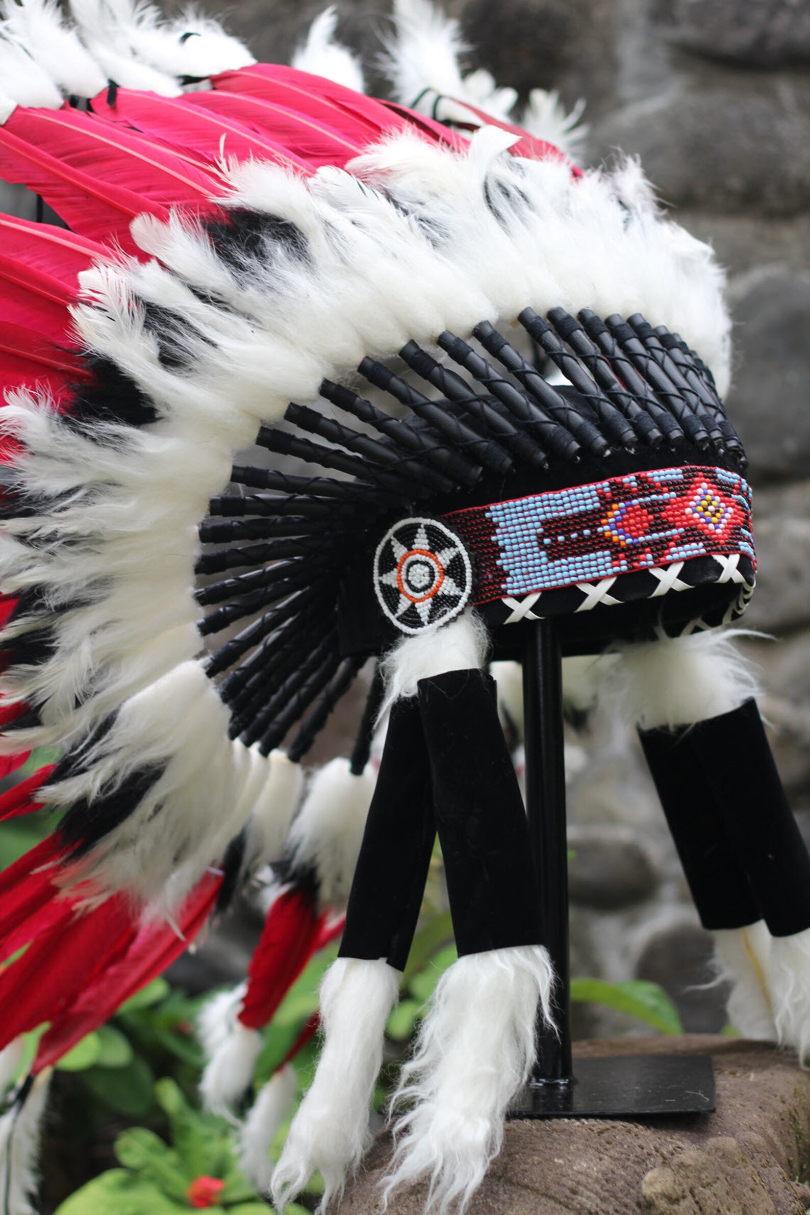 Short Red Indian Headdress Replica Made With Red Swan Feathers - Etsy