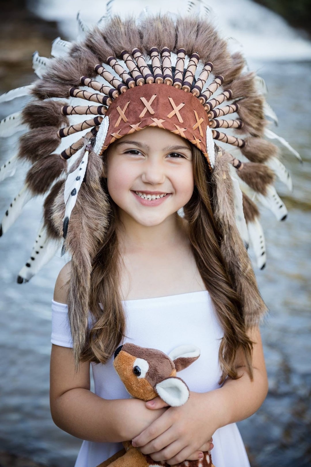 Child 5 to 8 Years 54cm/21inch Indian Headdress Replica Made With White ...