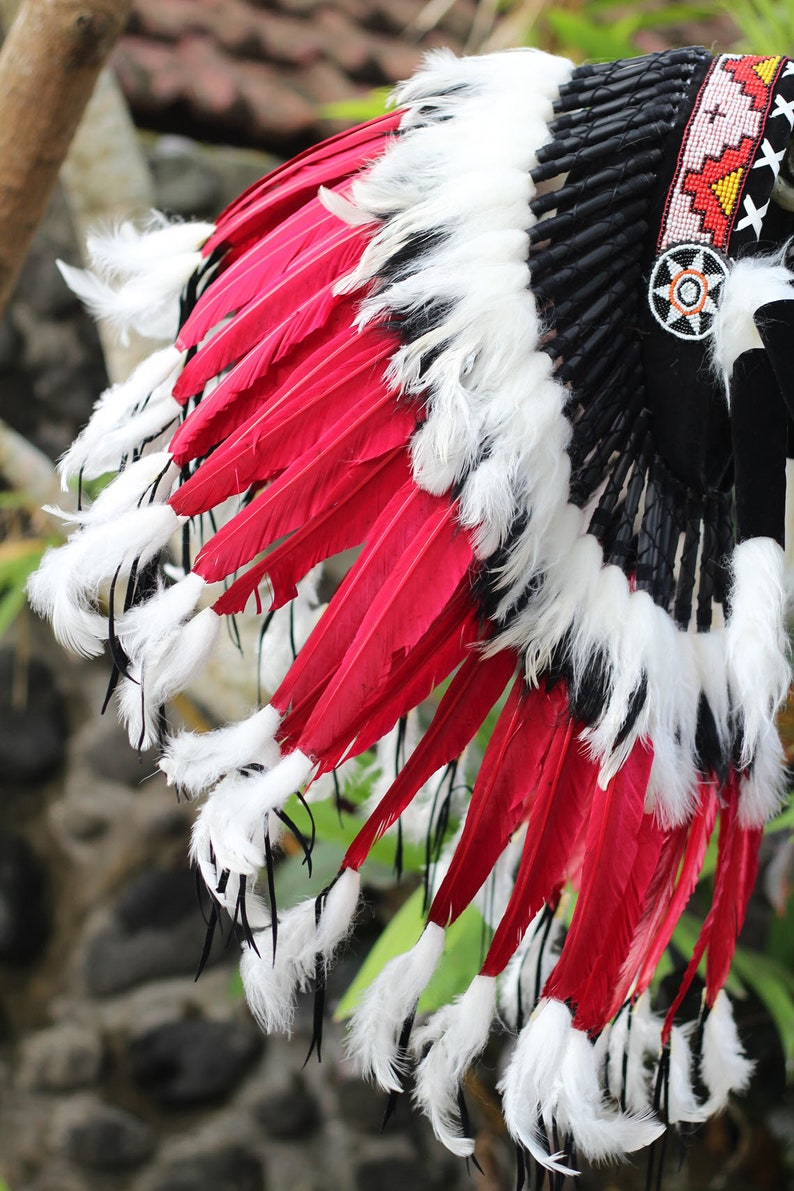 Short Red Indian Headdress Replica Made With Red Swan Feathers - Etsy