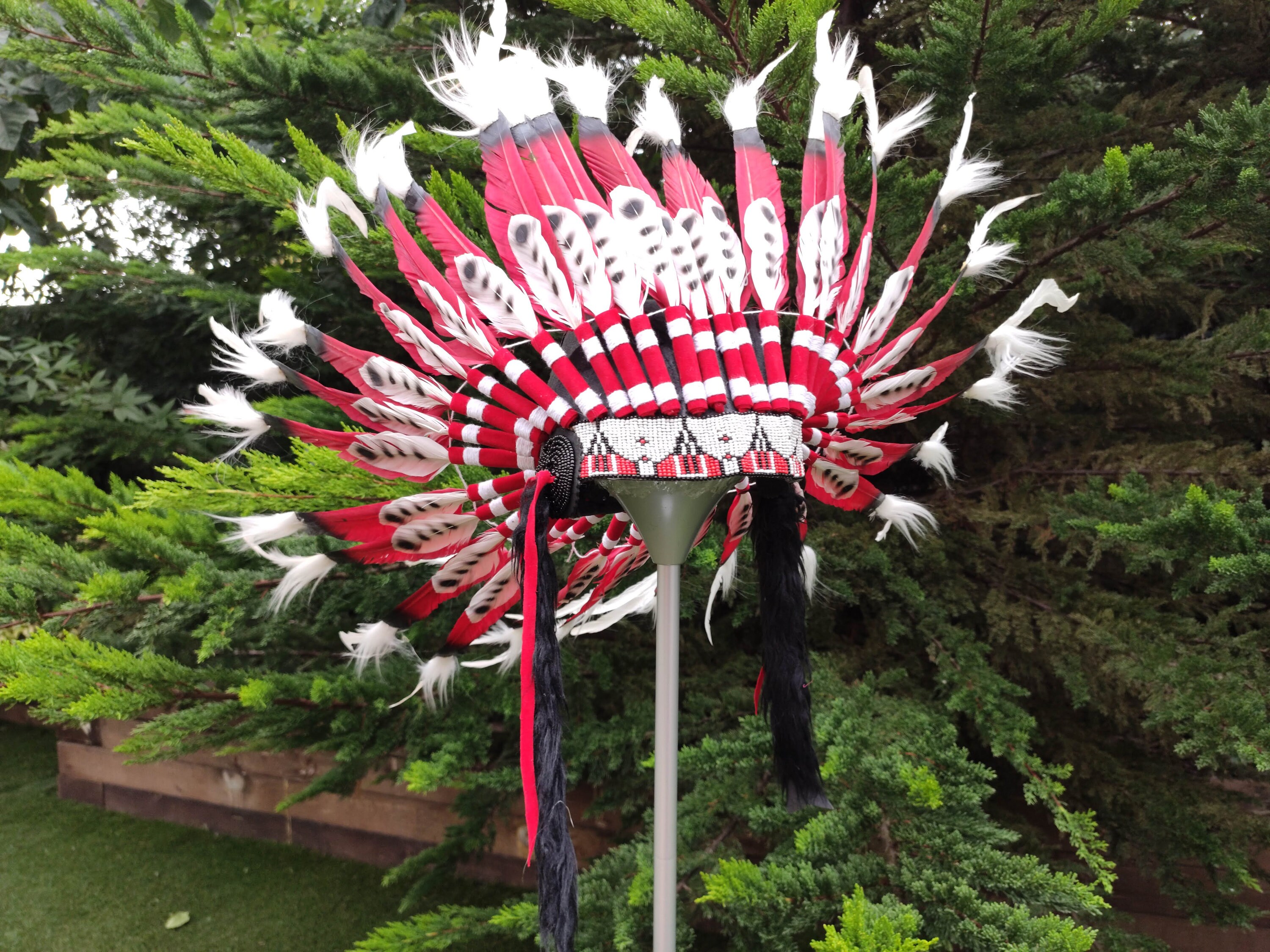 Short Red Indian Headdress Replica Made With Red Swan Feathers and ...