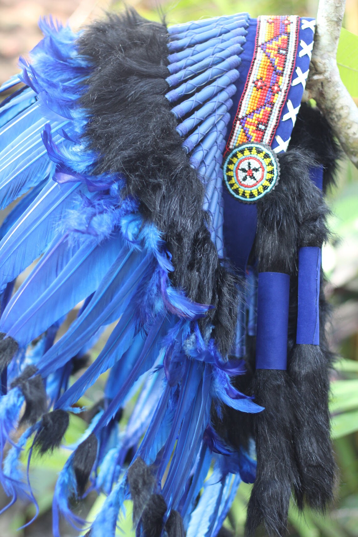 Short Blue Indian Headdress Replica Made With Blue Swan - Etsy