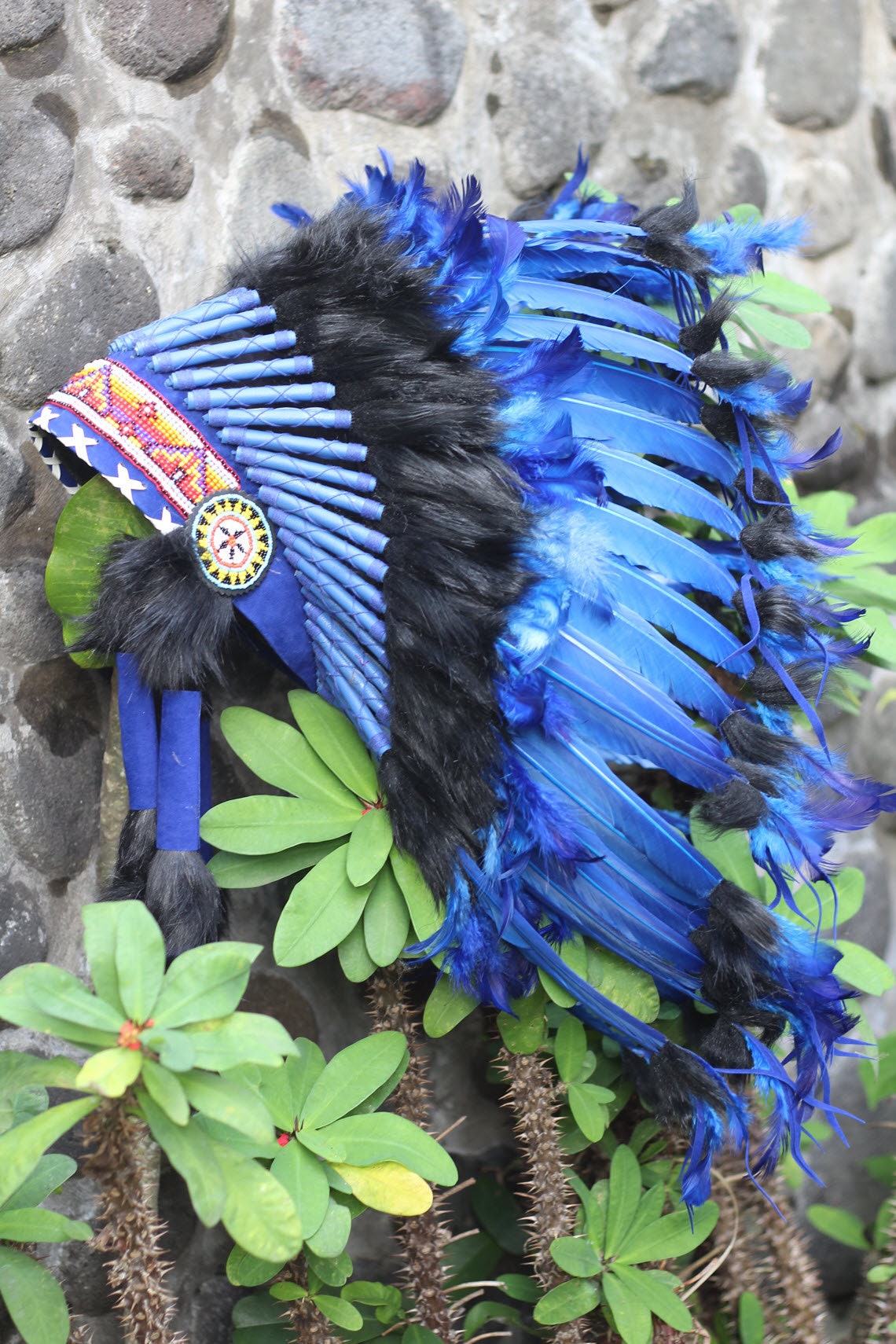 Short Blue Indian Headdress Replica Made With Blue Swan - Etsy