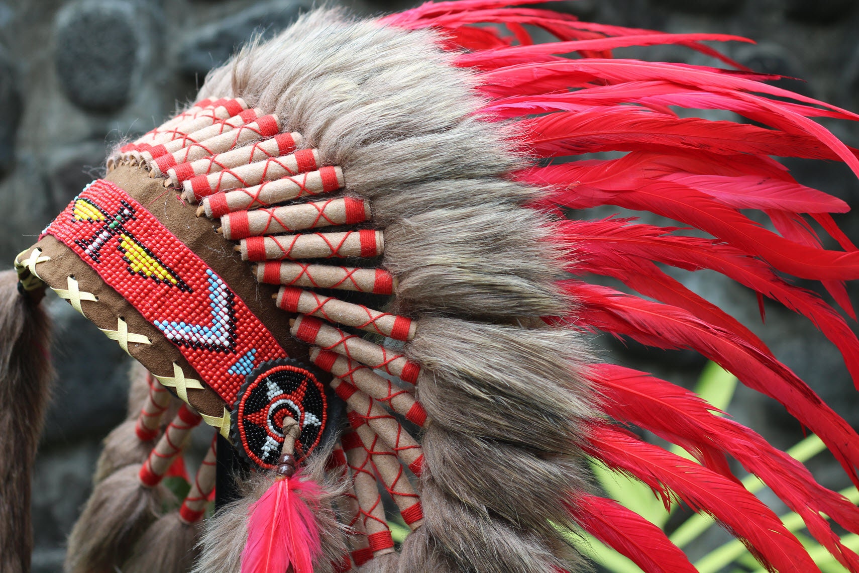 Short Indian Headdress Replica made with real dyed full red | Etsy
