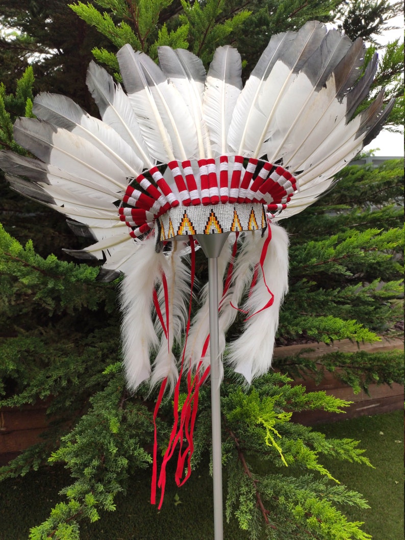 Short Red Indian Headdress Replica Made With Big Turkey - Etsy