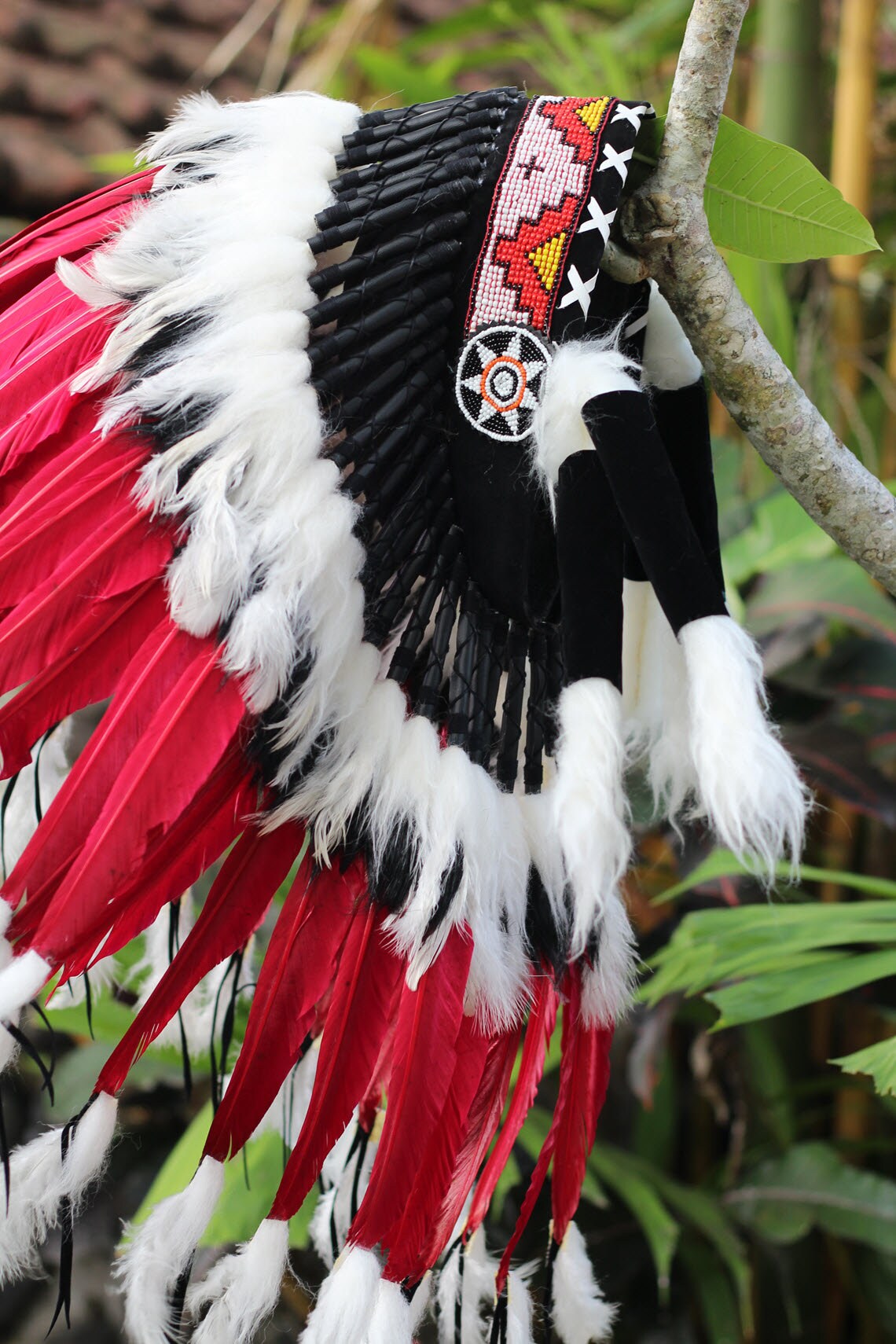 Short Red Indian Headdress Replica Made With Red Swan Feathers and ...